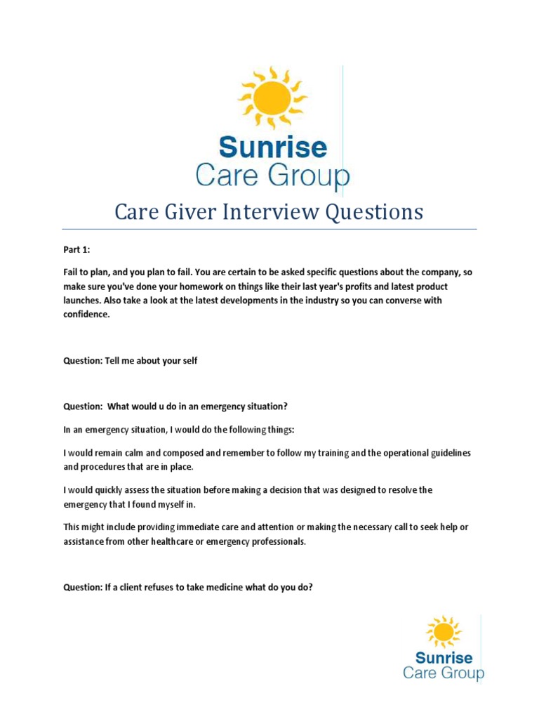 Care Giver Interview Questions | PDF | Caregiver | Dementia