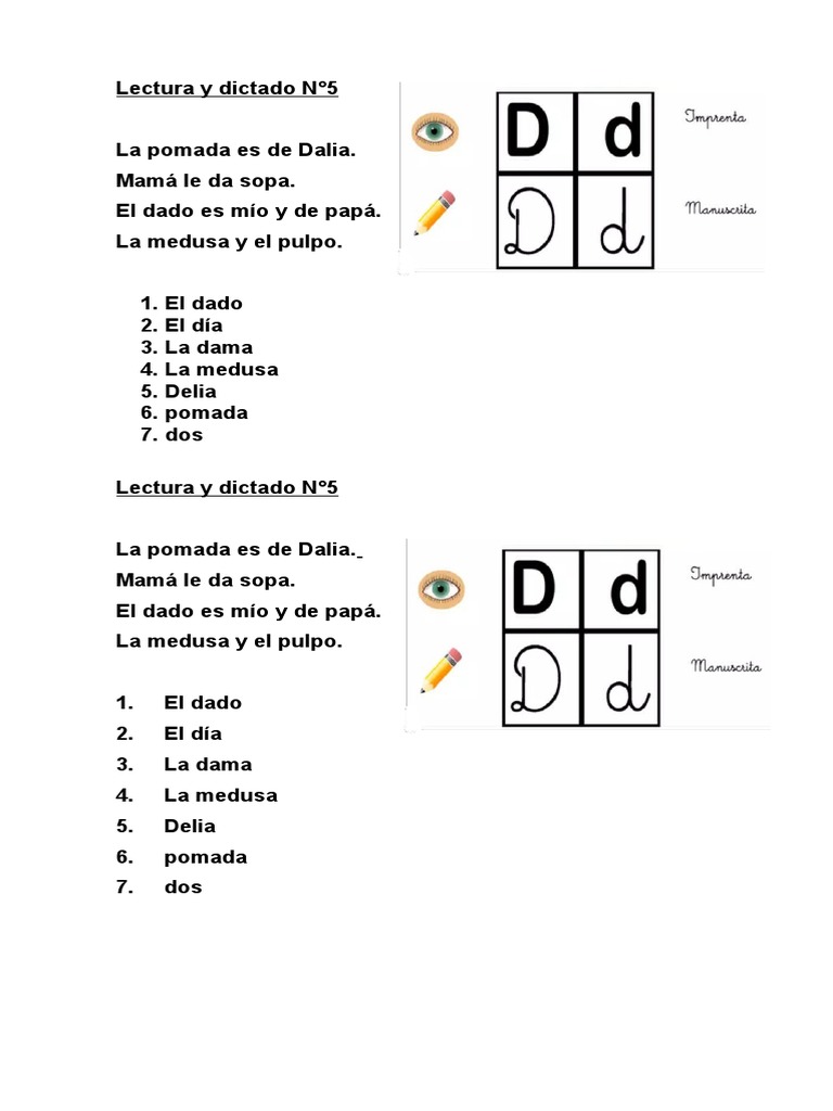 Dictado corto con letra D para niños | PDF | Cocina, comidas y vino ...