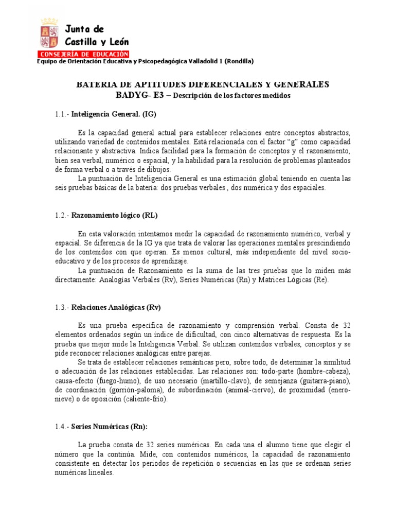 BADyG E3-Explicación Variables | PDF | Inteligencia | Aprendizaje