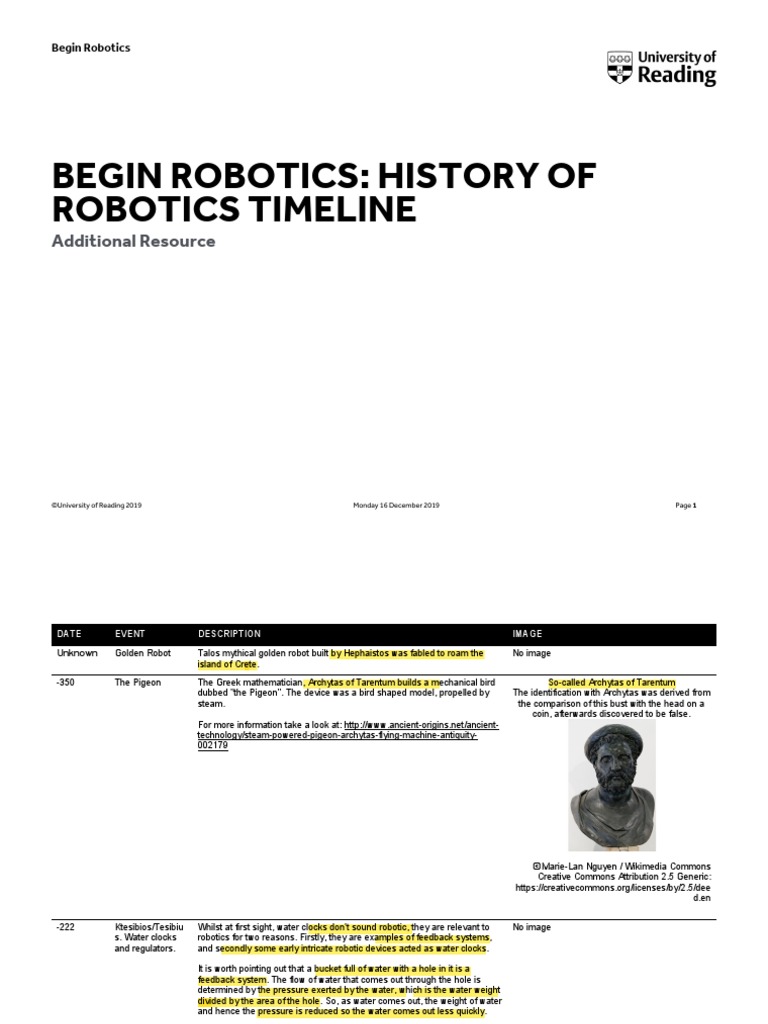 Begin Robotics - Timeline | Download Free PDF | Robot | Robotics