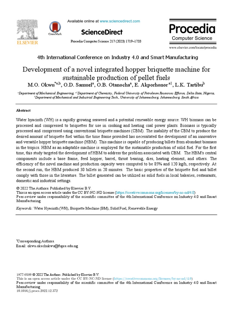 Development of A Novel Integrated Hopper Briquette Machine | PDF | Belt ...