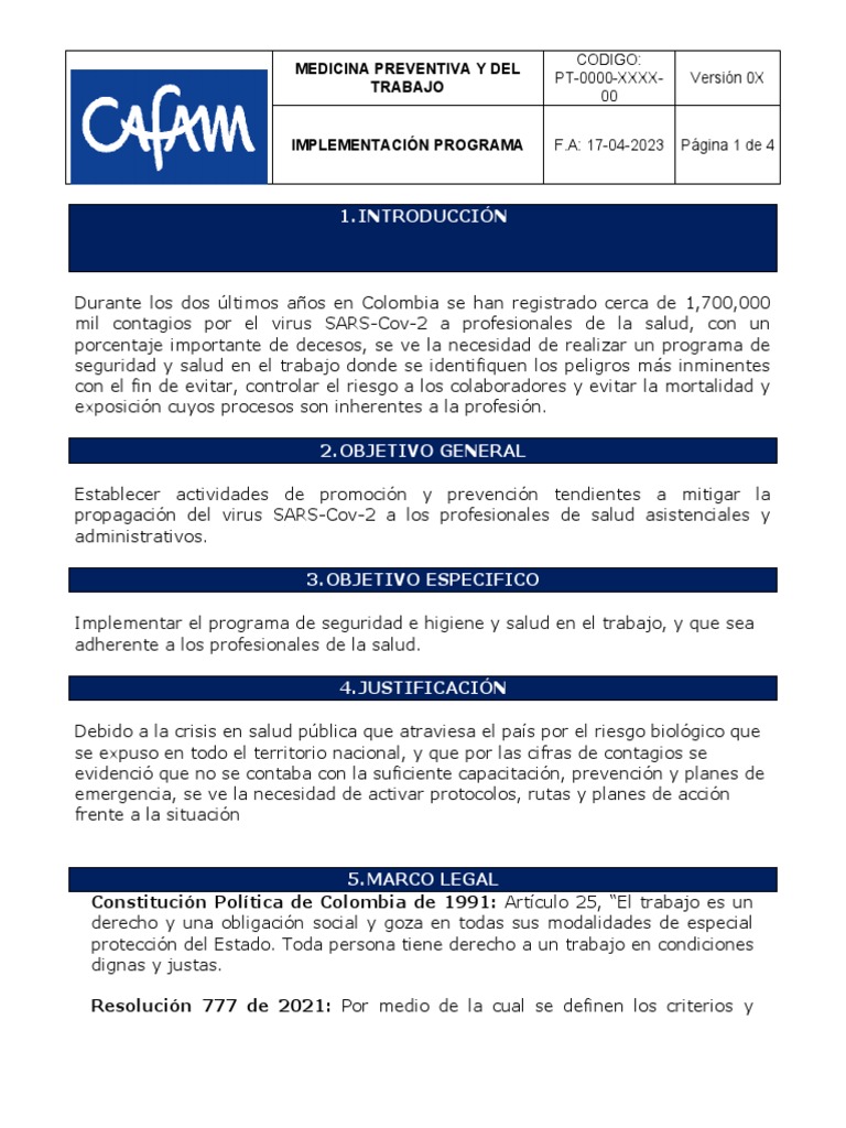 Programa de SST 5 | PDF | Infección | Causas de la muerte