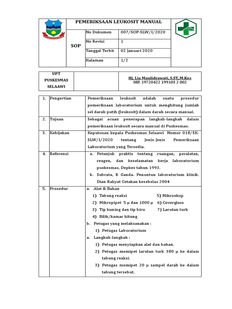13.sop Pemeriksaan Leukosit Manual | PDF