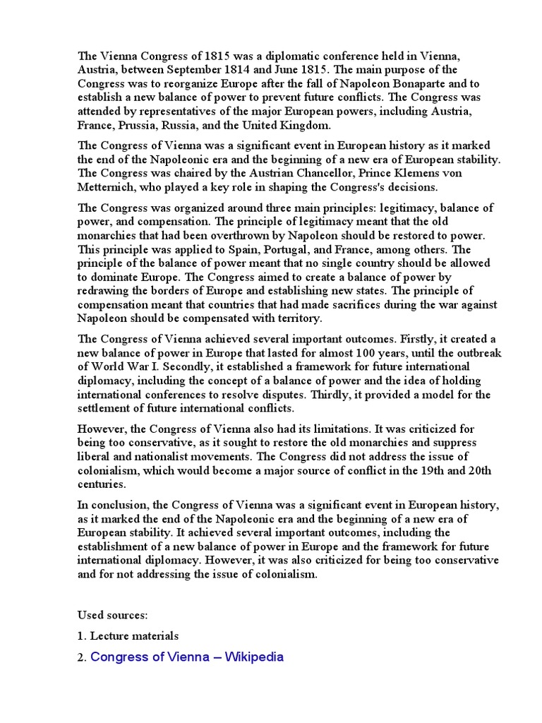 Vienna Congress of 1815 | PDF | International Relations | Europe