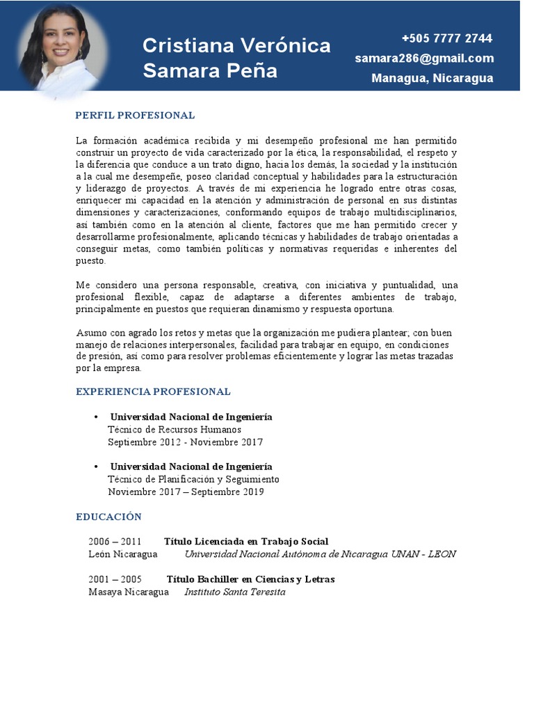 CV Cristiana Samara | PDF | Trabajo Social | Gestión de recursos humanos