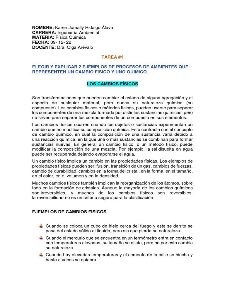 Cambios Fisicos y Quimicos Ejemplos | PDF | Ciencias fisicas | Química