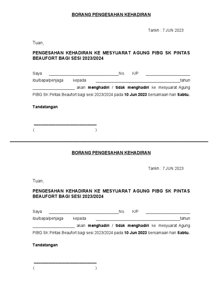 Borang Pengesahan Kehadiran | PDF