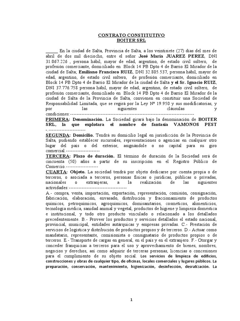 Contrato Constitutivo | PDF | Sociedad de responsabilidad limitada | Business