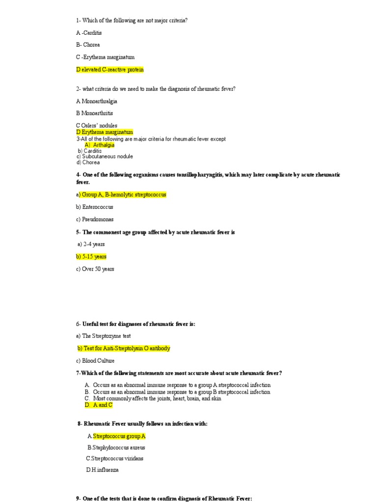 Rheumatic Fever& IE MCQ | PDF | Streptococcus | Medical Specialties