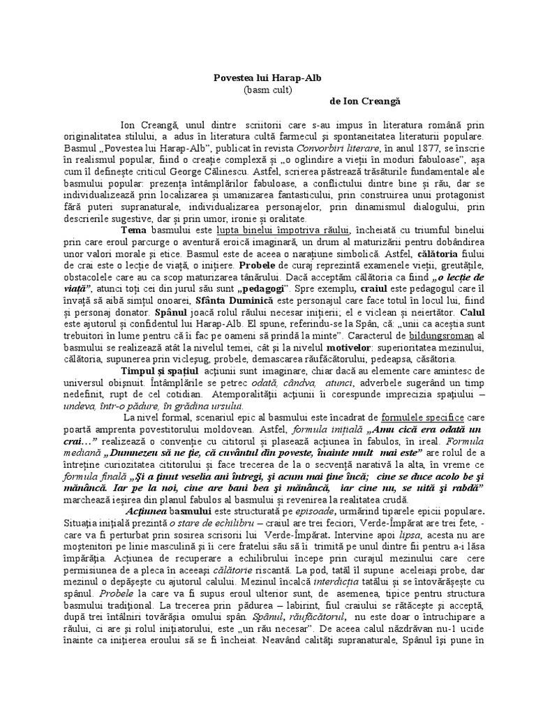 Povestea Lui Harap-Alb | PDF