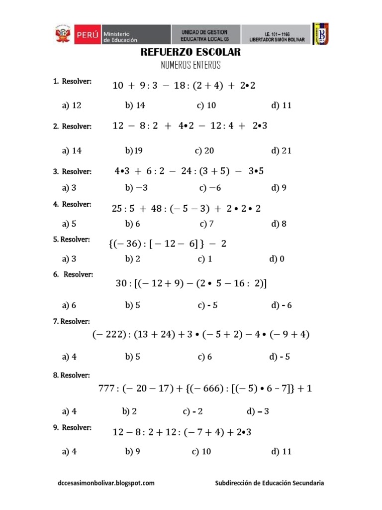 Guia de Refuerzo Escolar de Numeros Enteros Ccesa007 | PDF