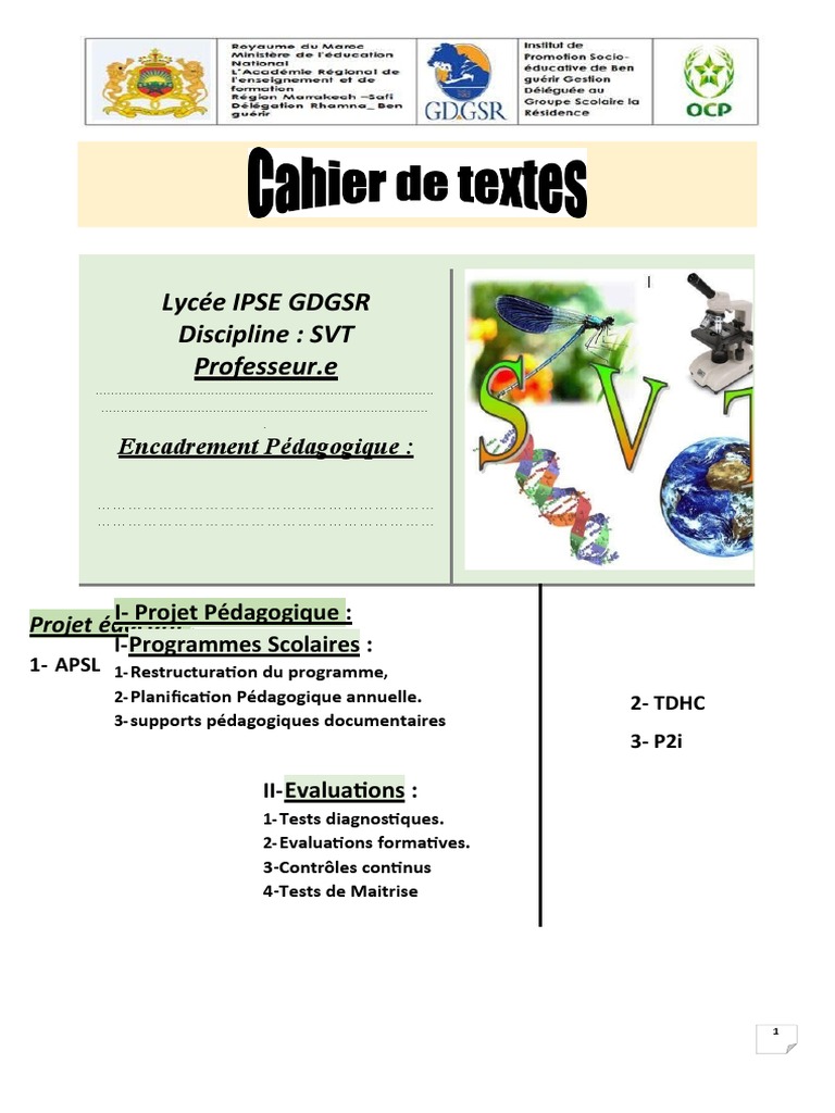 Cahier de Texte - SVT 23-23+++ | PDF