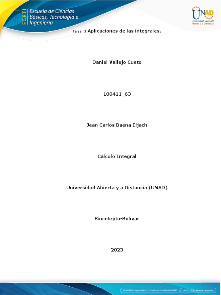 Tarea3 UNAD Integrales 4to Semestre | PDF | Integral | Álgebra lineal