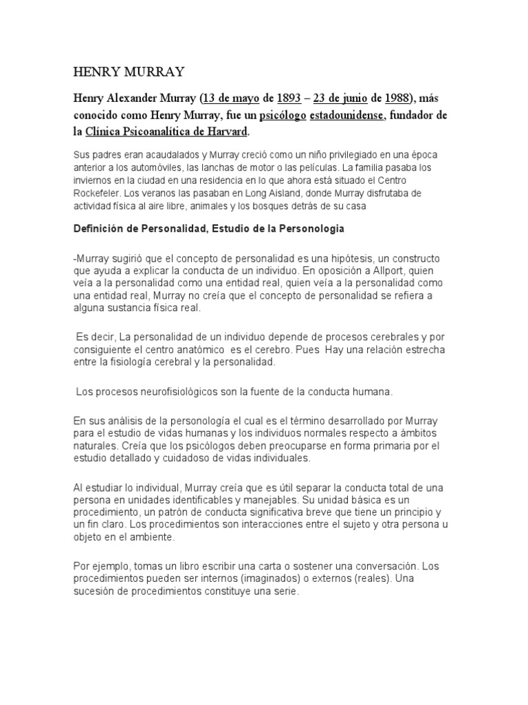 Henry Murray | PDF | Carné de identidad | Cerebro