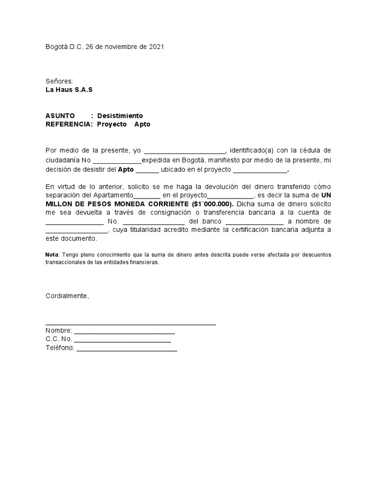 Modelo Carta Desistimiento | PDF