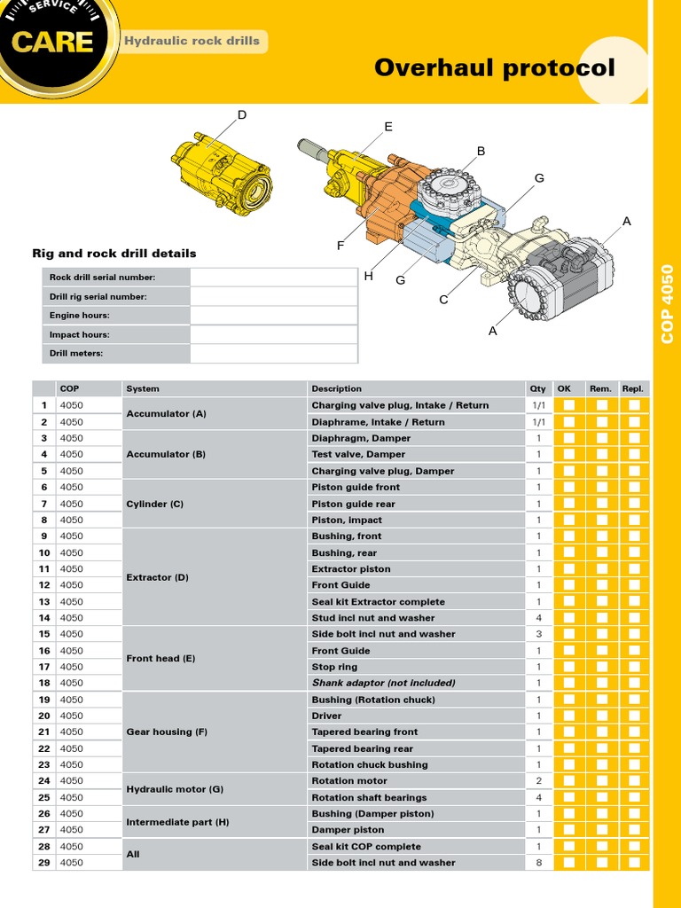 7 Overhaul Protocol COP 4050 - LR-ForM | PDF | Piston | Drill