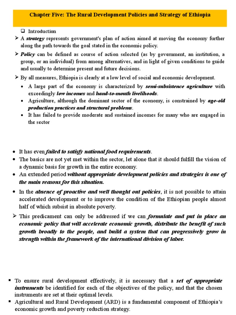 Chapter Five The Rural Development Policies and Strategy of Ethiopia ...