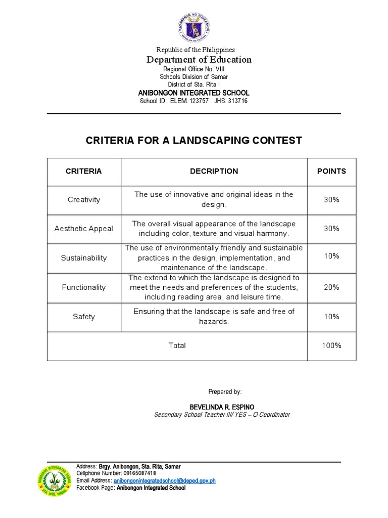 Criteria For A Landscaping Contest | PDF