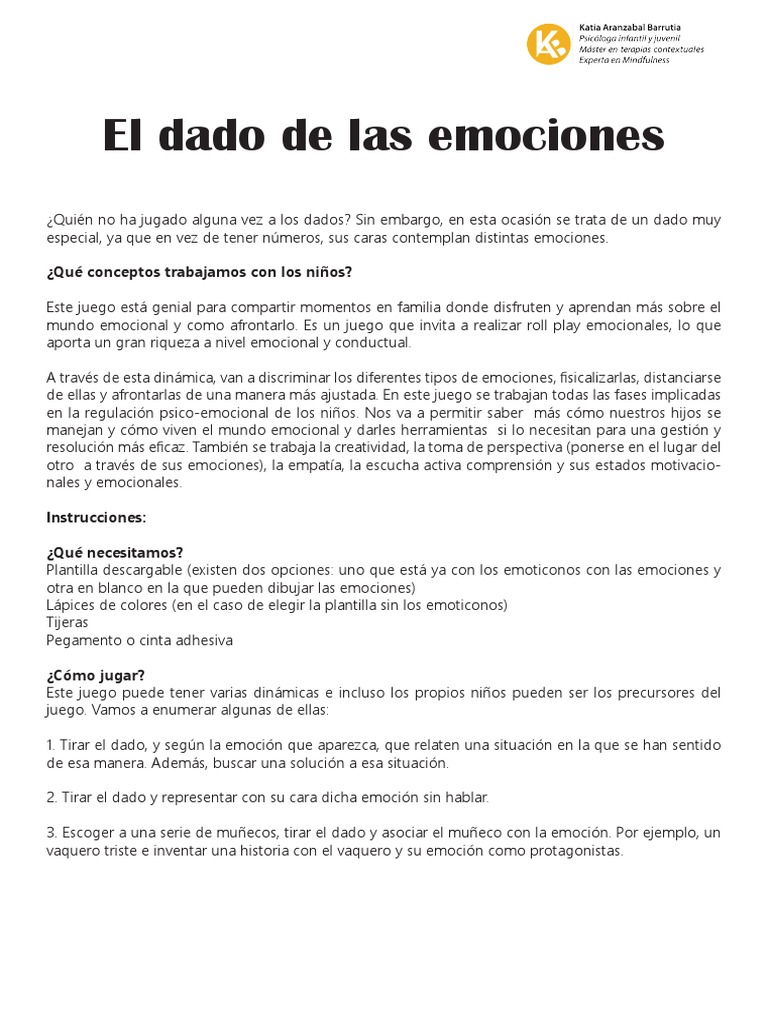 El Dado de Las Emociones Plantilla Info | PDF