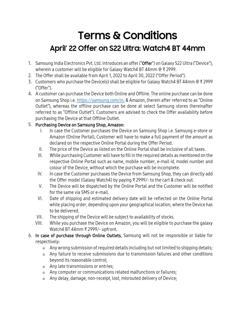 s22 Ultra Launch Offer March TNC | PDF | Online And Offline | Online ...