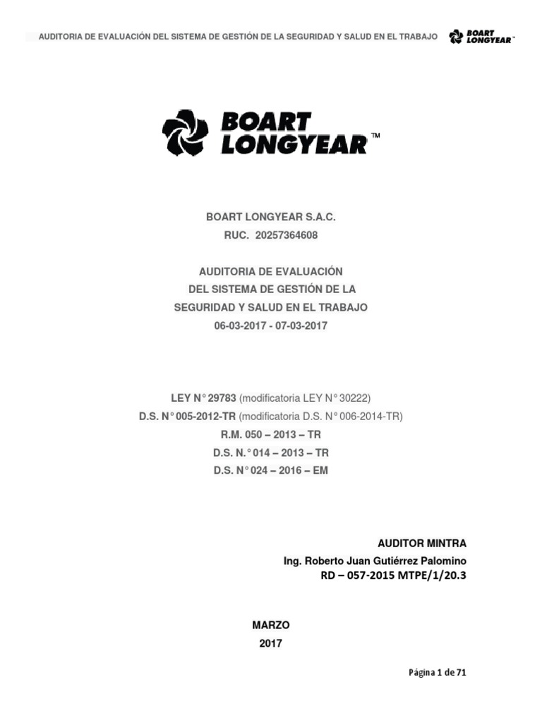 Informe de Auditoria Del SGSST Boart Longyear Drilling | PDF Informe de Auditoria Del SGSST Boart Longyear Drilling | PDF