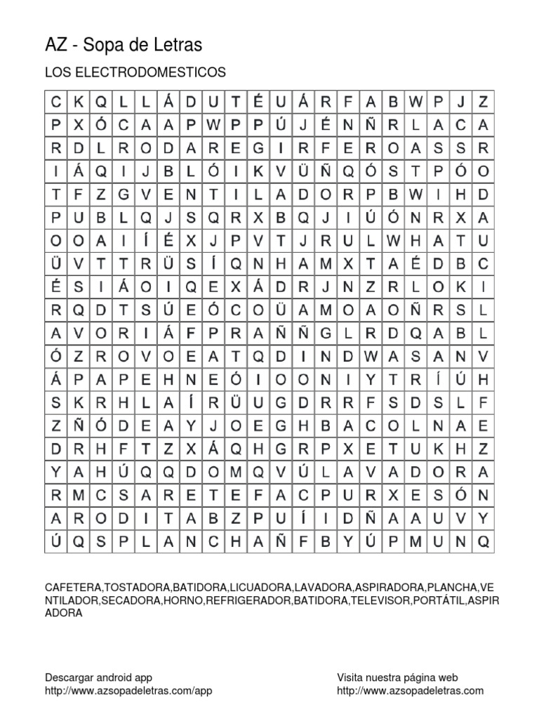 AZ - Sopa de Letras: Los Electrodomesticos | PDF