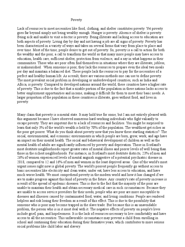 Poverty Essay | PDF | Poverty | Poverty & Homelessness