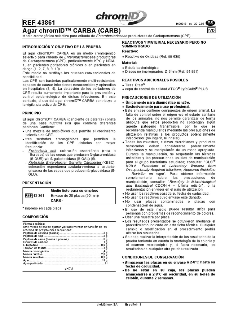 AGAR CHROMID CARBA - Package - Insert - 16900 - B - Es - 43861 | PDF ...