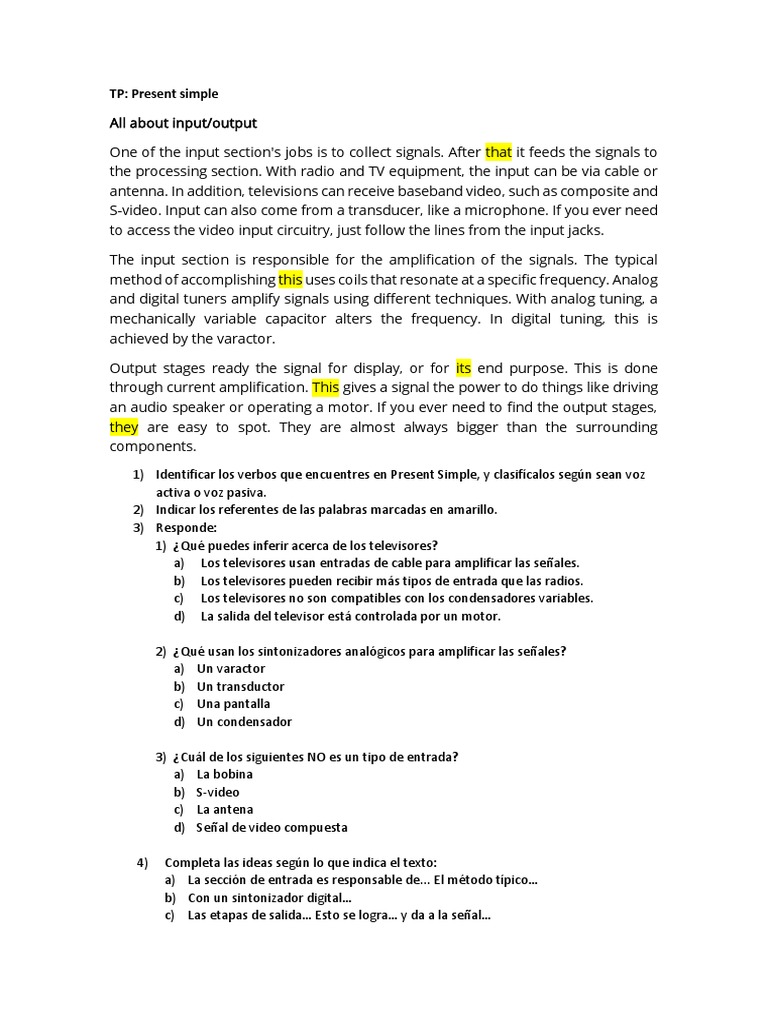 Trabajo Práctico - Presente Simple | PDF