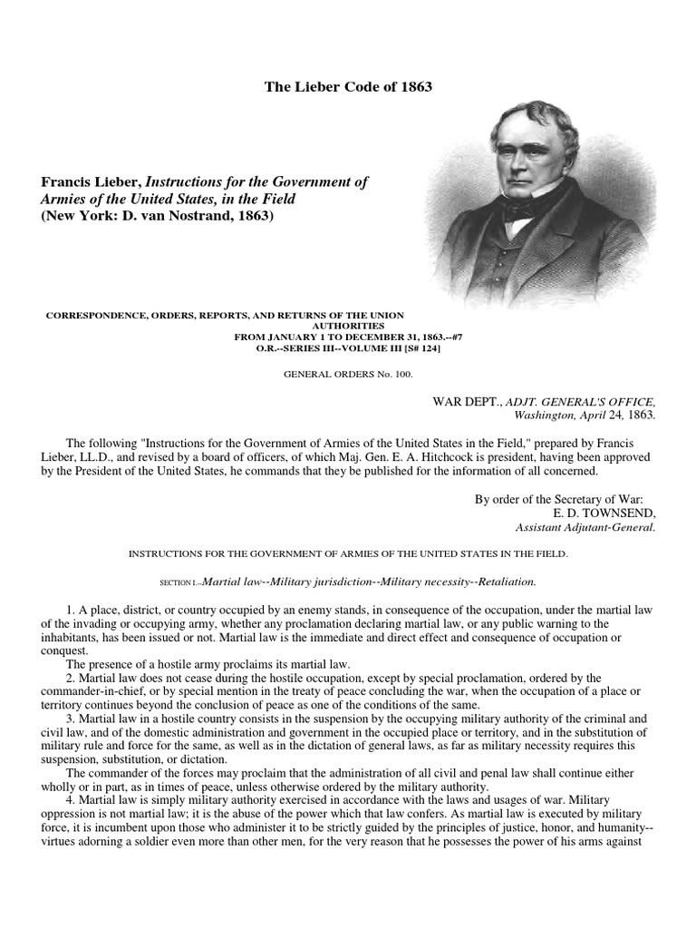 The Lieber Code of 1863 | PDF | Prisoner Of War | Law Of War