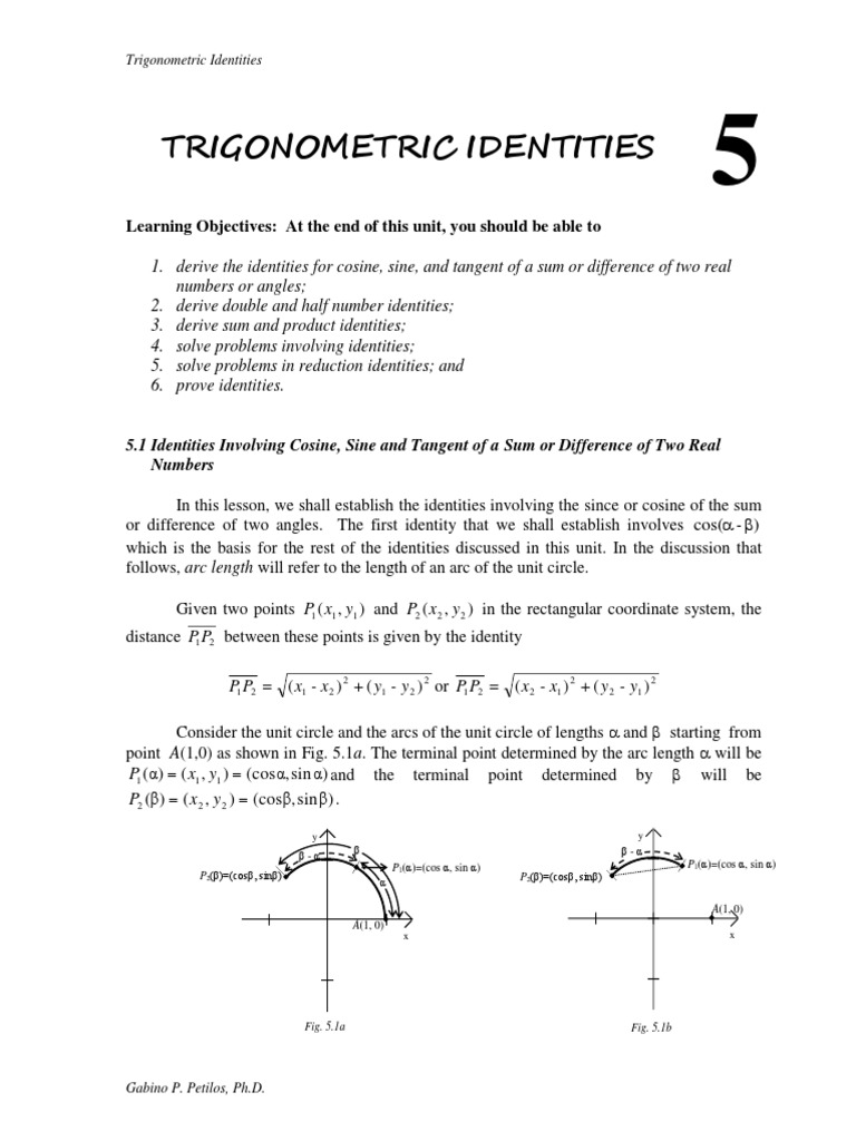Unit 5 Trigonometric Identities Download Free Pdf Trigonometric