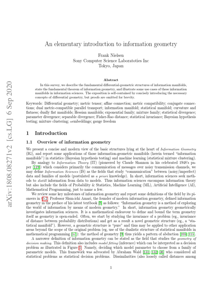 An Elementary Introduction To Information Geometry | PDF | Differentiable Manifold ...