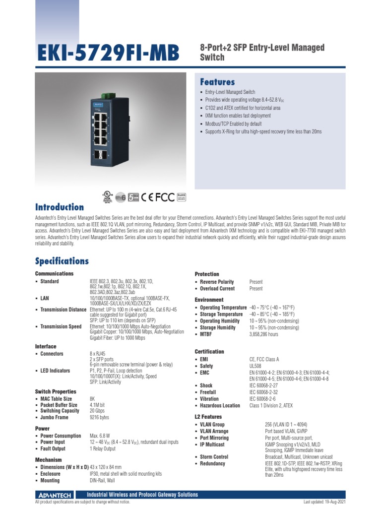 EKI-5729FI-MB_DS - Advantech | PDF | Network Switch | Ethernet