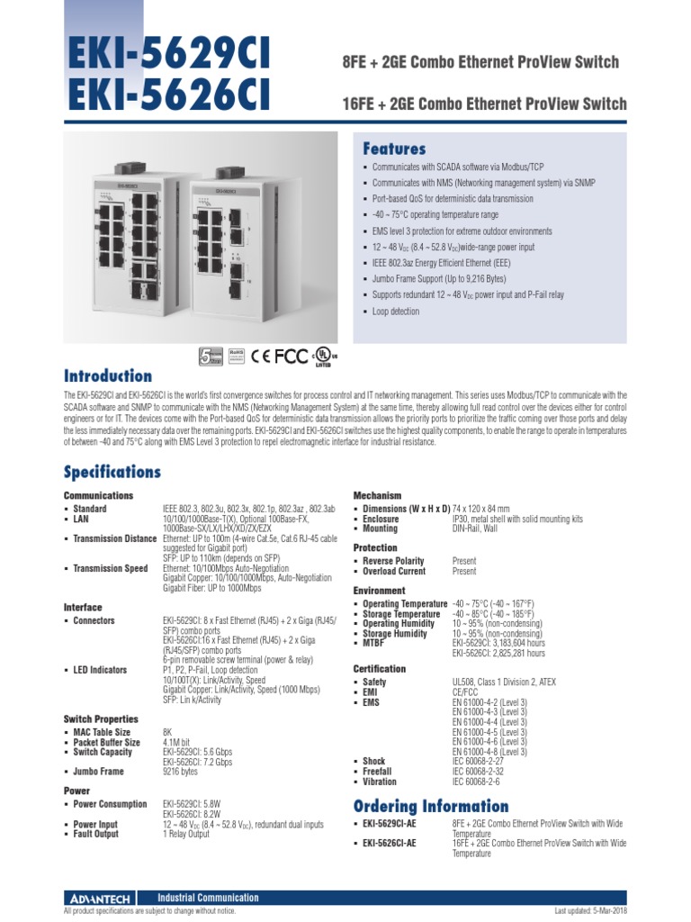 EKI-5626CI - 5629CI - DS - Advantech | PDF | Ethernet | Computer Network
