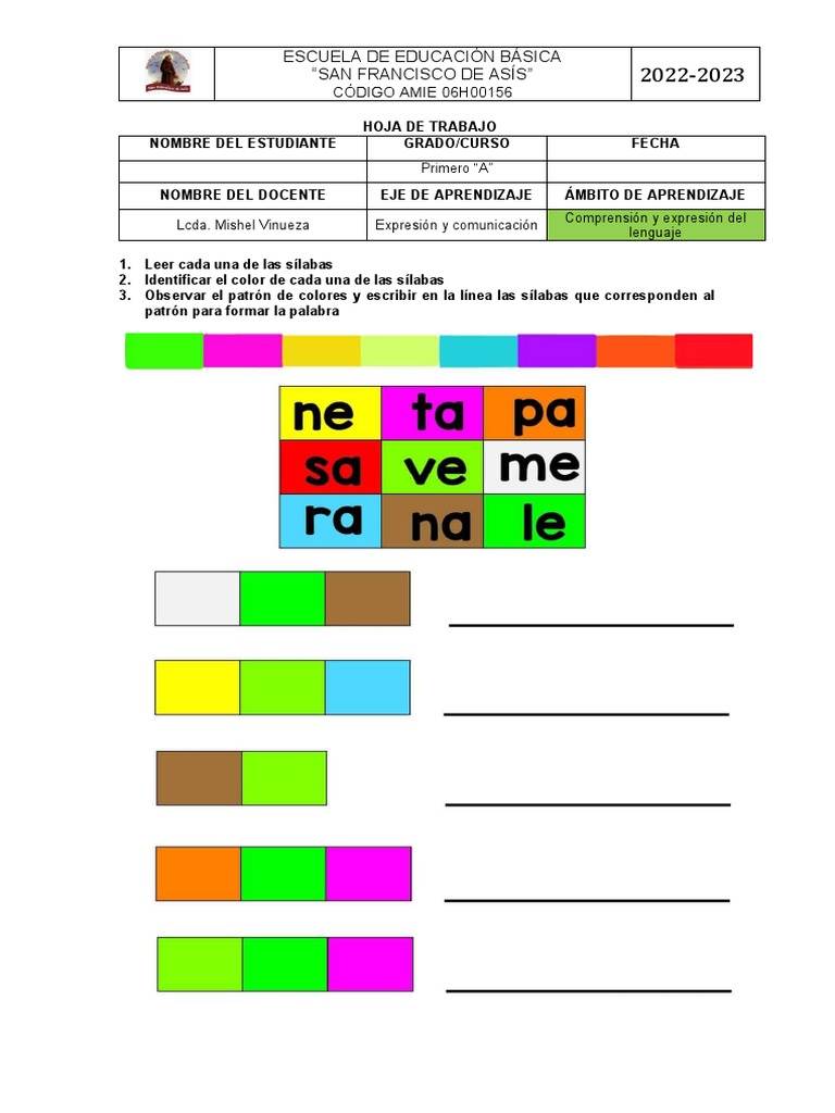Hoja De Trabajo De Palabras Visuales Para