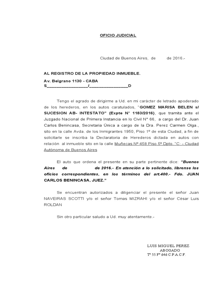 23 - (Testimonio ¿) Oficio Registro de La Propiedad Inmueble de Capital ...