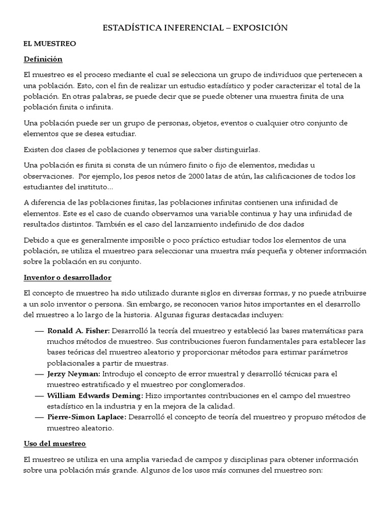 ESTADÍSTICA INFERENCIAL | PDF | Muestreo (Estadísticas) | Media