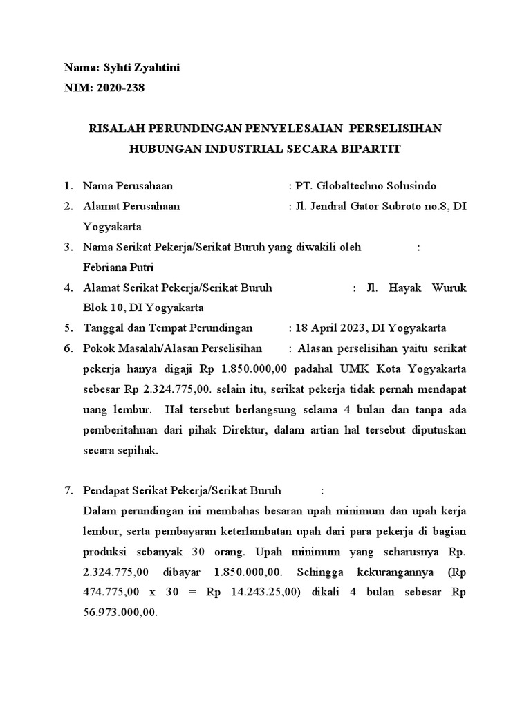 Format Risalah Perundingan Bipartit | PDF