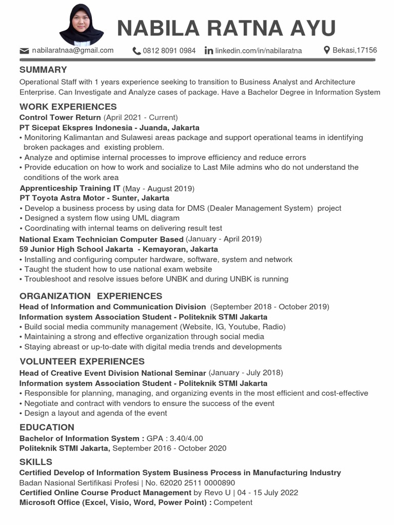 CV - Nabila Ratna Ayu-1 | Download Free PDF | Computing | Information Technology