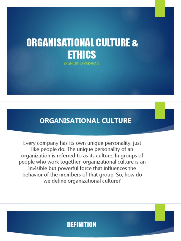 Organisational Culture Ethics By Shidin Divakaran Pdf