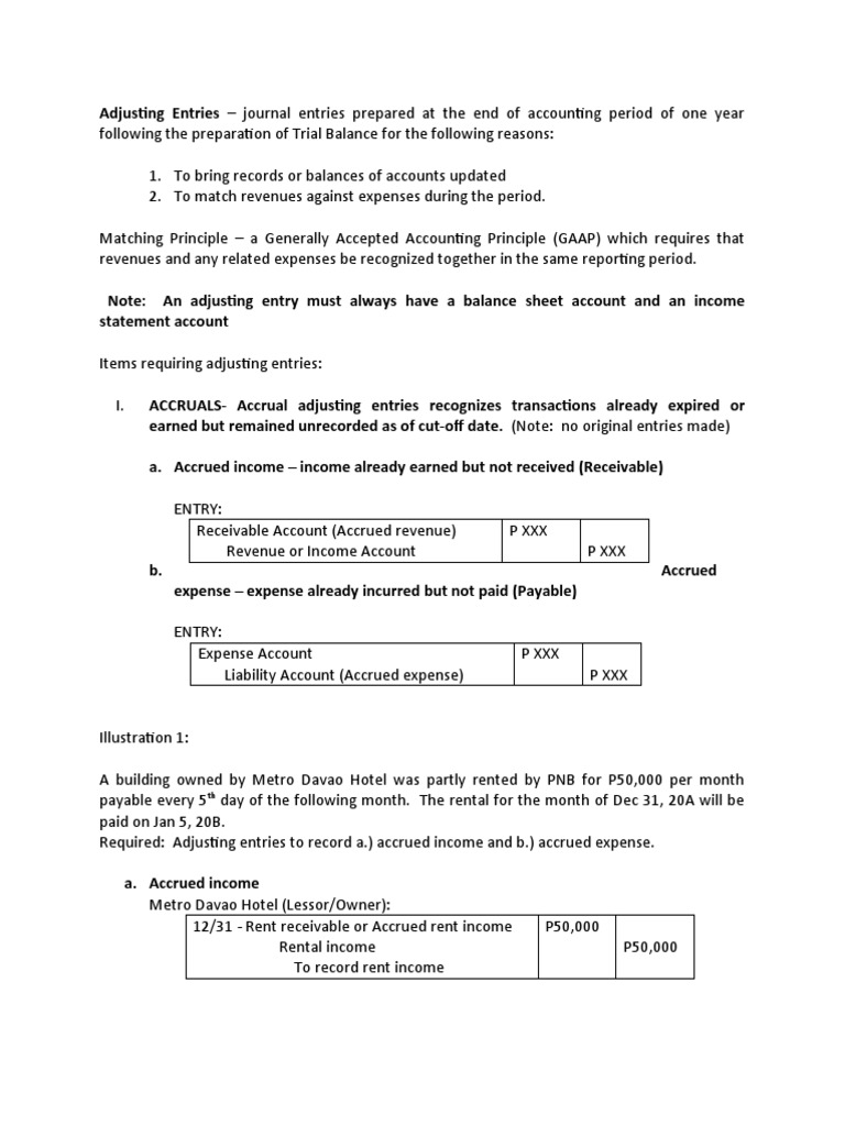 Exercise Accruals Adjusting Entries Pdf Accrual Money