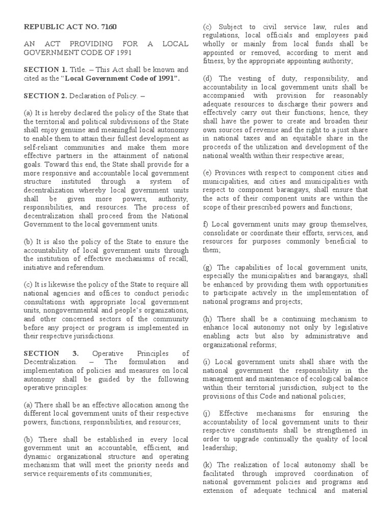 Local Government Code of 1991 | PDF