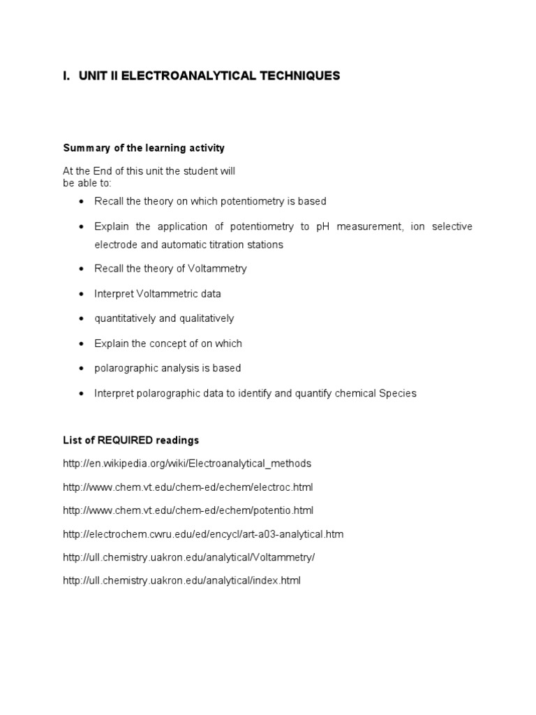 Electroanalytical Techniques | PDF | Electric Current | Applied And Interdisciplinary Physics