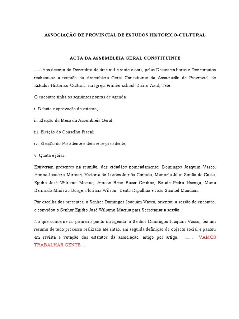 ACTA DA ASSEMBLEIA CONSTITUINTE | PDF