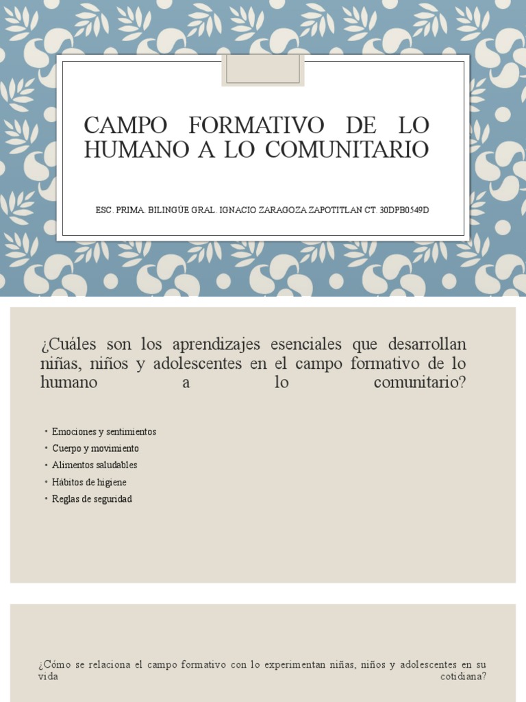 Campo Formativo de Lo Humano a Lo Comunitario-1 | PDF | Aprendizaje | Cognición