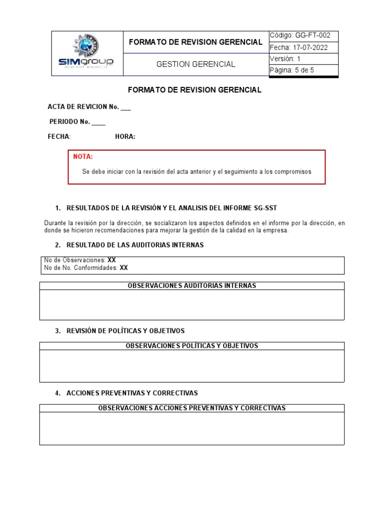 GG-FT-002 FORMATO REVISION GERENCIAL | PDF | Economias | Business
