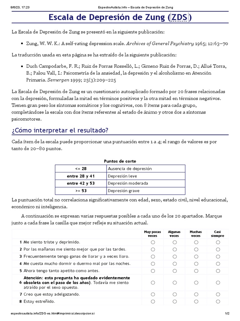 EspectroAutista - Info - Escala de Depresión de Zung | PDF | Sicología