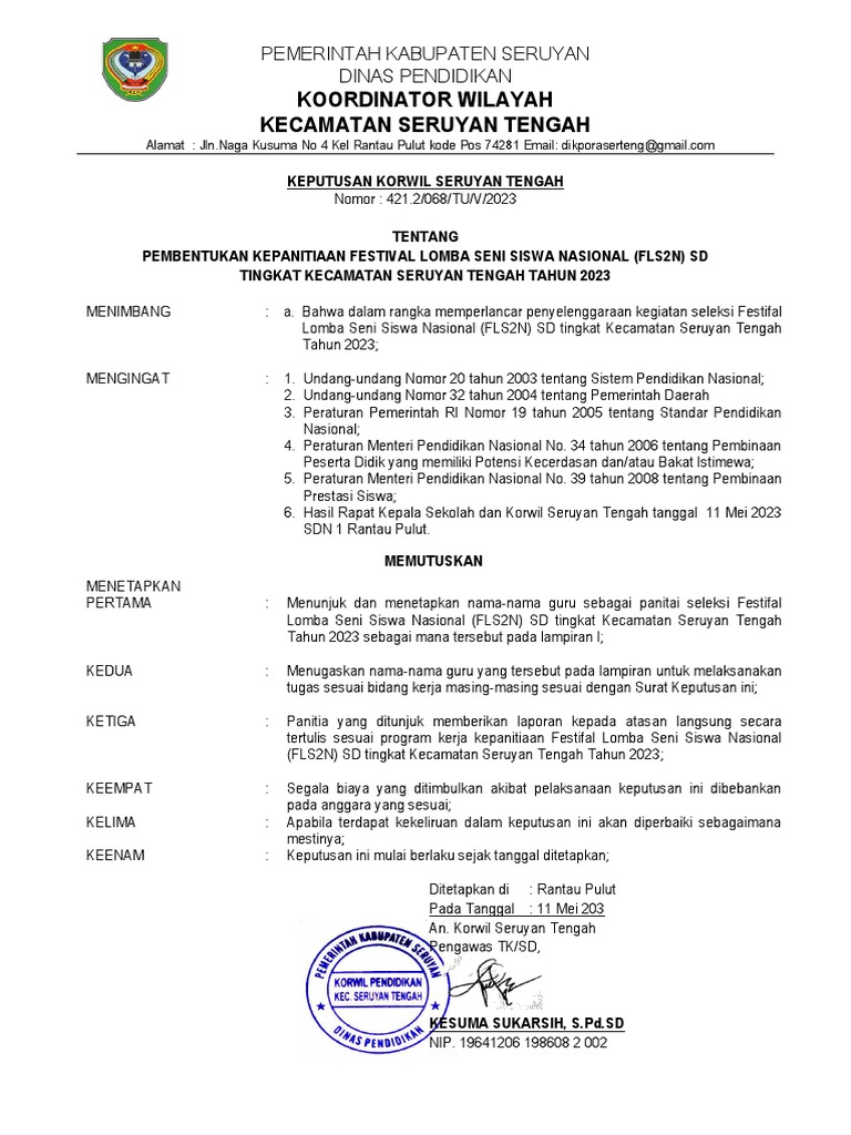 SK Panitia FLS2N Serteng 2023 | PDF