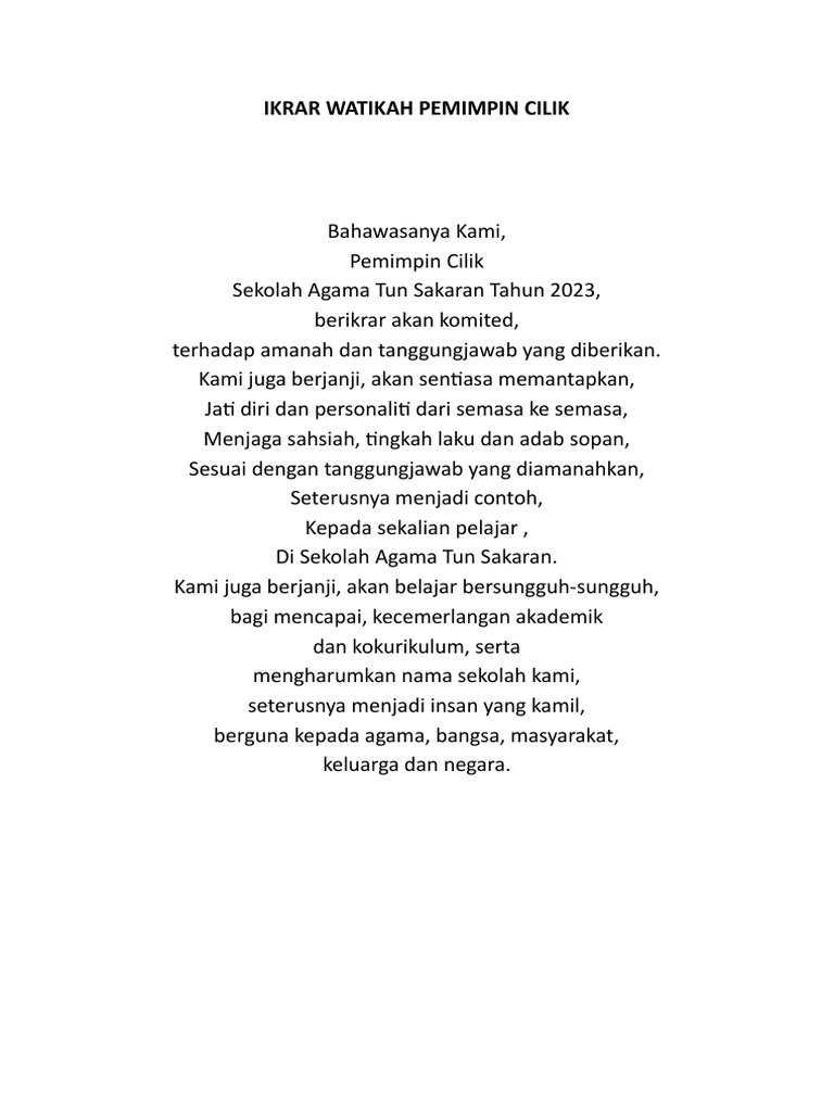 Ikrar Watikah Pemimpin Cilik | PDF