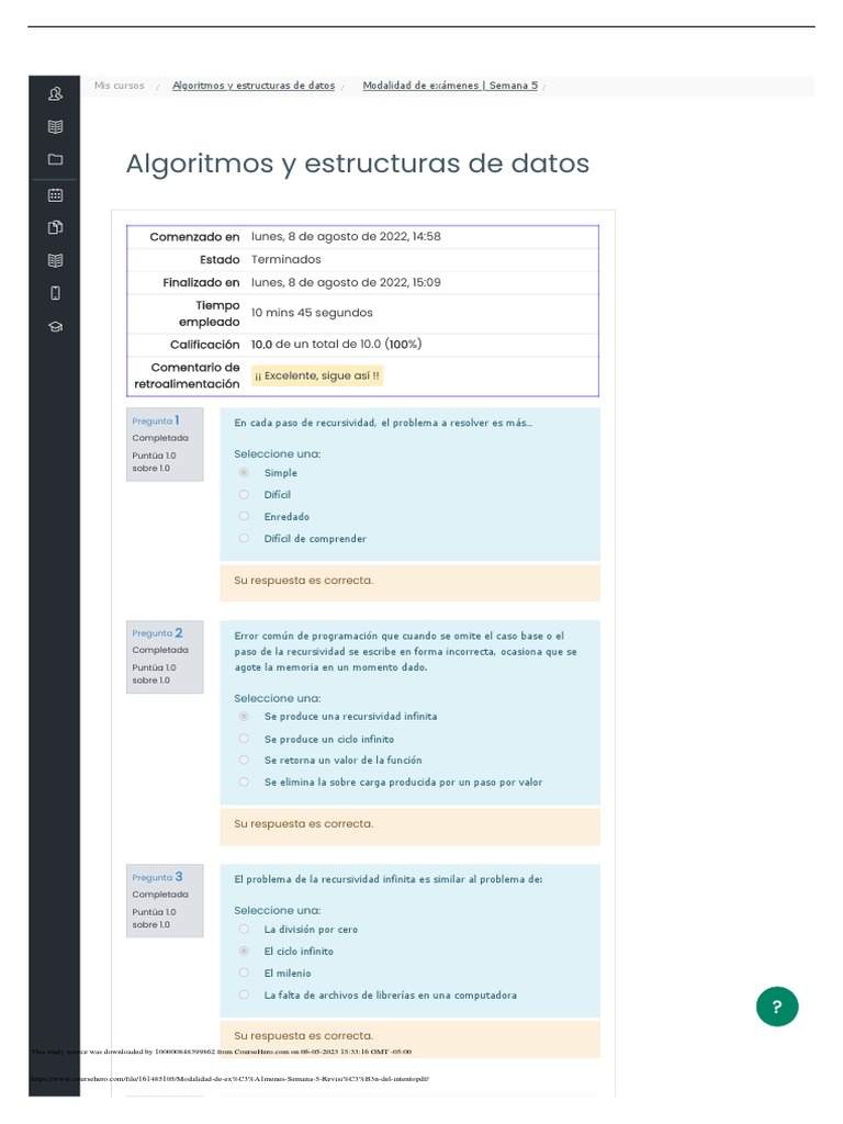Modalidad de Ex Menes Semana 5 Revisi N Del Intento PDF | Descargar gratis PDF | Recursividad ...